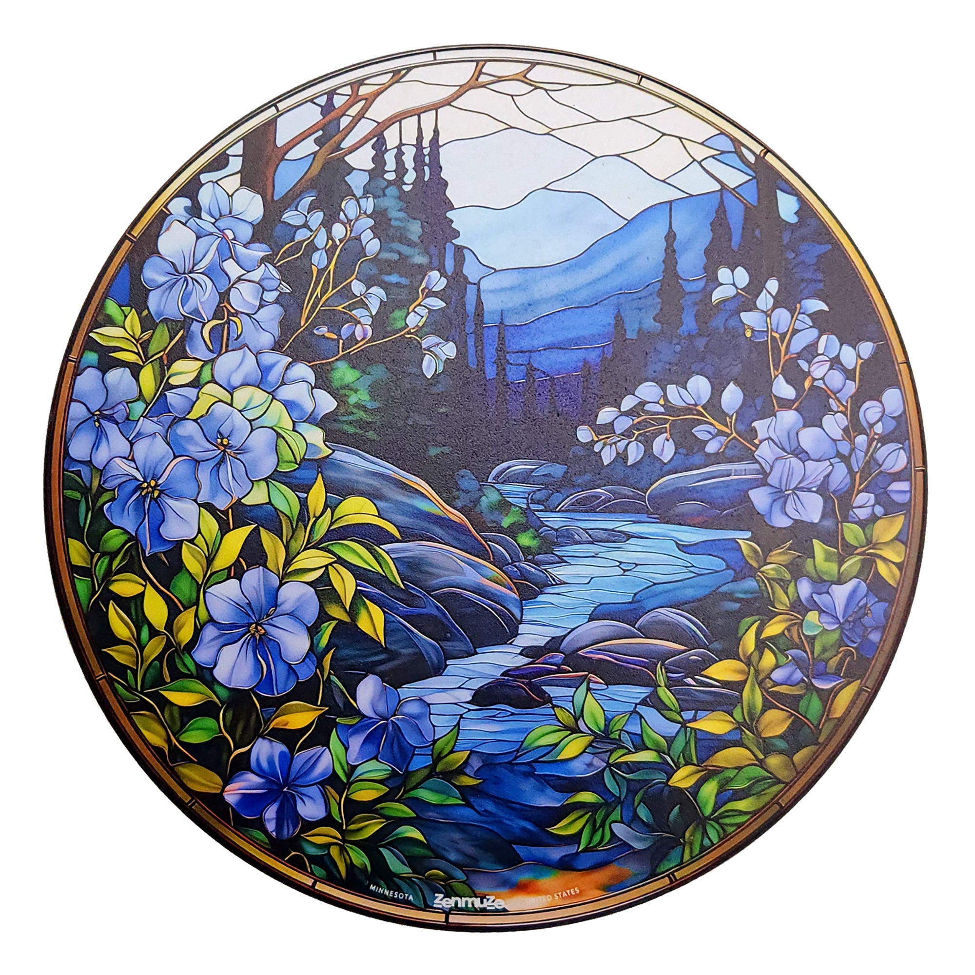 12 Inch Wooden Round Blue Stream – Metal Art Maker