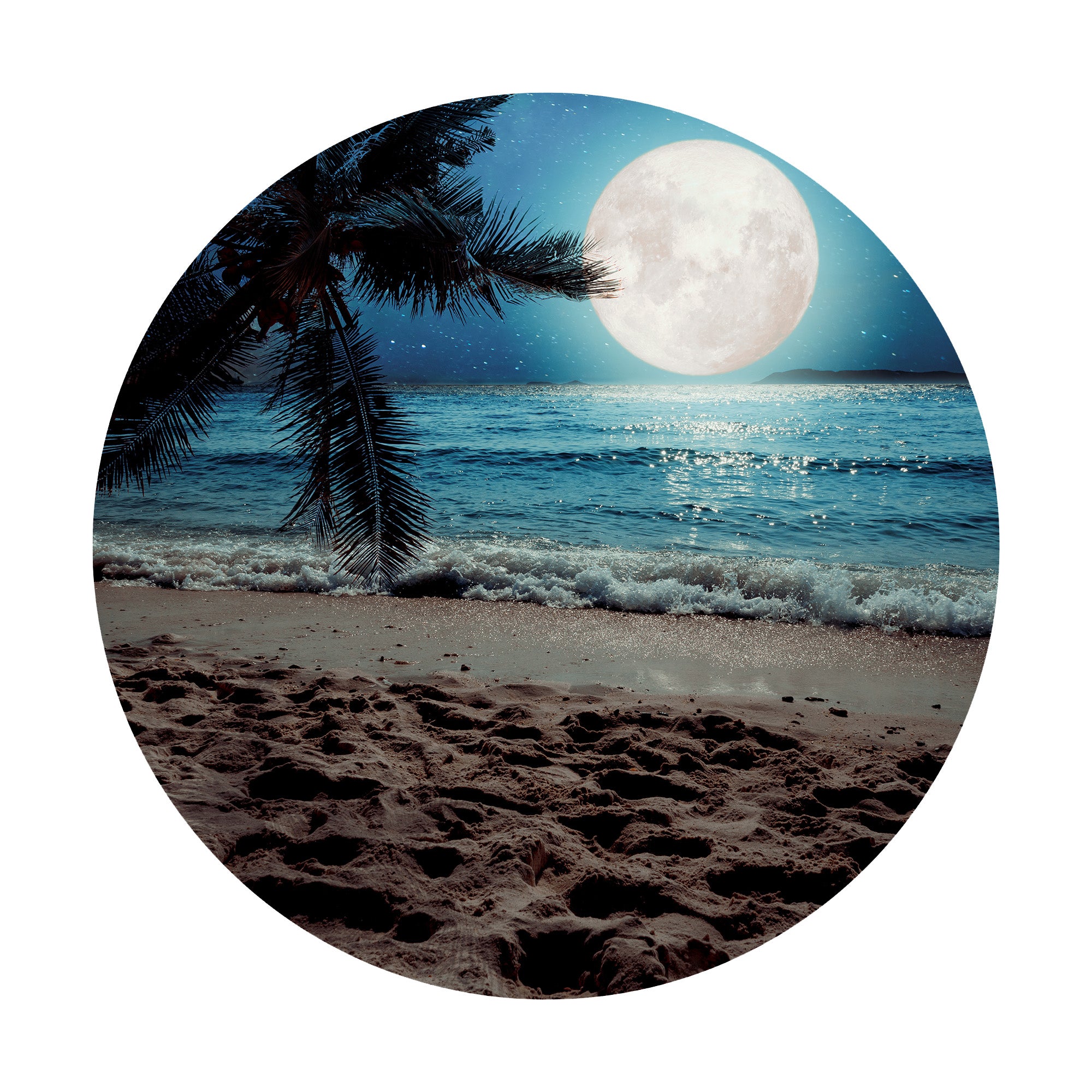 Moon And Sand Round Wall Art | A Beach Scene With A Full Moon Shining ...
